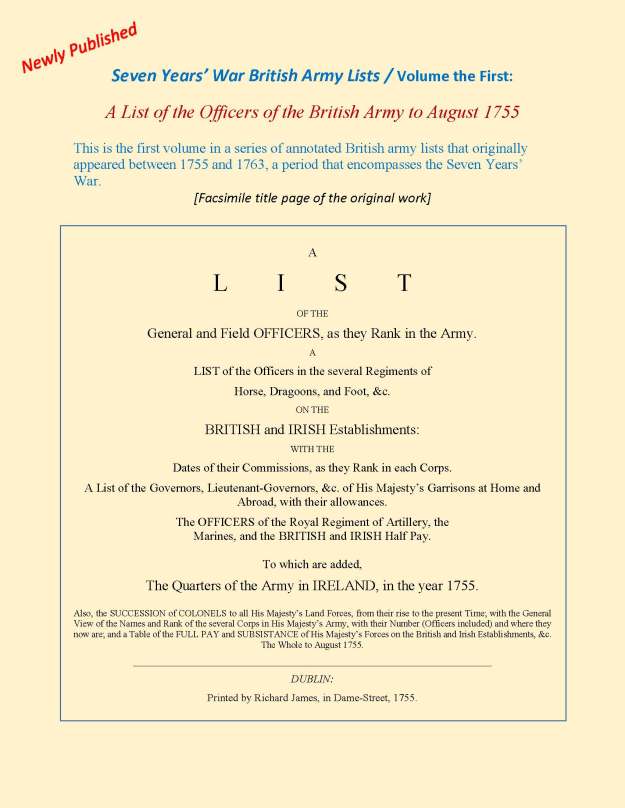For Sale: The August 1755 British Army List | Steward Archives
